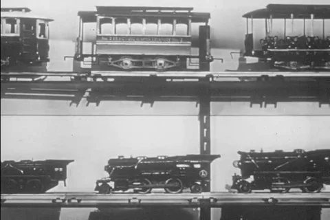 1949 - Model trains give way to real tra... | Stock Video | Pond5