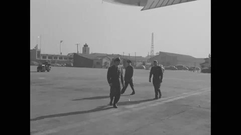 1950 - General Collins boards a USAF pla... | Stock Video | Pond5