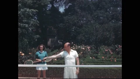 1950s: Badminton player stands on a cour... | Stock Video | Pond5