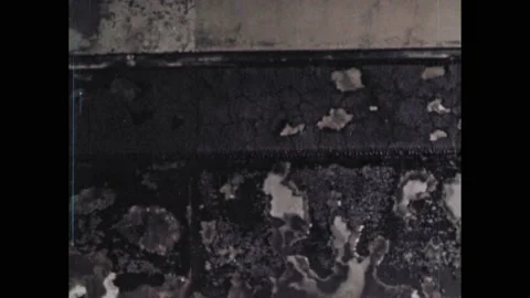 1950s: Burned walls, doors and hallway o... | Stock Video | Pond5