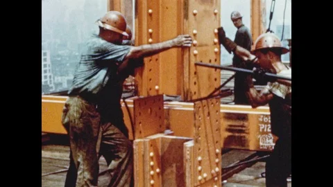 1950s: Construction workers guide steel ... | Stock Video | Pond5