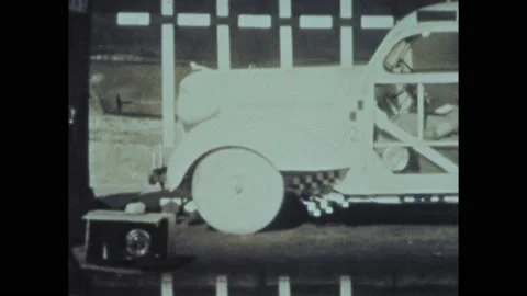 1950s: Crash test car slams into wall on... | Stock Video | Pond5