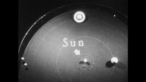 1950s: Diorama of solar system. Arrow po... | Stock Video | Pond5