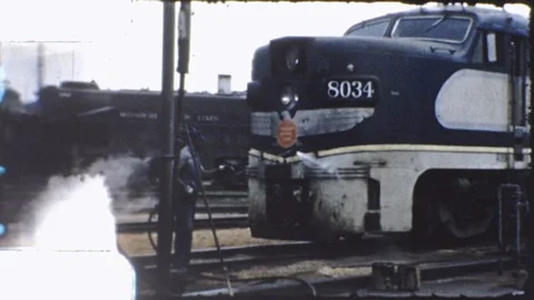 1950s Engineer on Train Rail Yard Engine... | Stock Video | Pond5