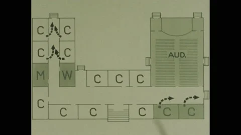 1950s: Floorplan of school, with arrows ... | Stock Video | Pond5