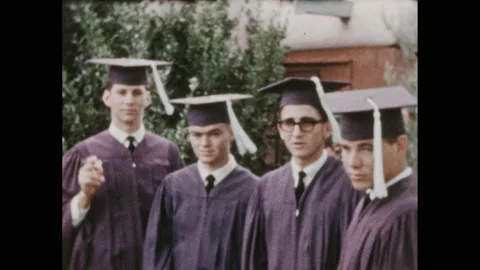 1950s: Four young men in graduation garb... | Stock Video | Pond5