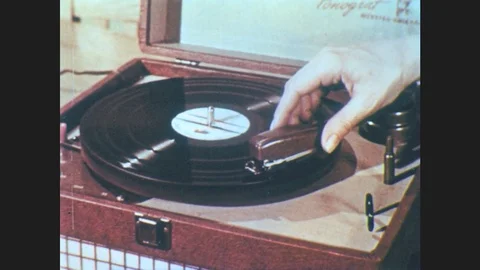 1950S: HAND PLACES RECORD PLAYER NEEDLE ... | Stock Video | Pond5
