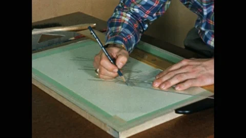 1950s: Hands drawing on board. Woman wit... | Stock Video | Pond5