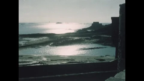 1950s: High angle long shot of beach, pe... | Stock Video | Pond5