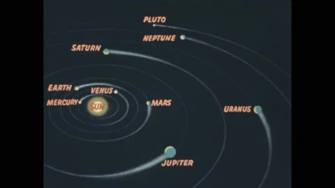 1950s: Illustration of solar system, roc... | Stock Video | Pond5