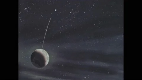 1950s: Lines arc from planet Earth to va... | Stock Video | Pond5