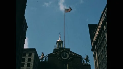 1950s: Low angle, flag pole on building.... | Stock Video | Pond5