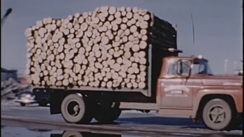 1950s Lumber Yard Lumber Mill Raw Logs A... | Stock Video | Pond5
