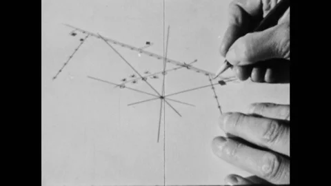 1950s: Man draws dashes on paper. Map. M... | Stock Video | Pond5