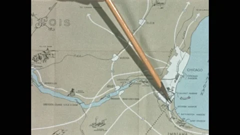 1950s: Map of Chicago area with pencil p... | Stock Video | Pond5