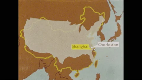 1950s: Map of China, Japan and India. Im... | Stock Video | Pond5