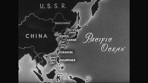 1950s: Map of the China seas. Island of ... | Stock Video | Pond5