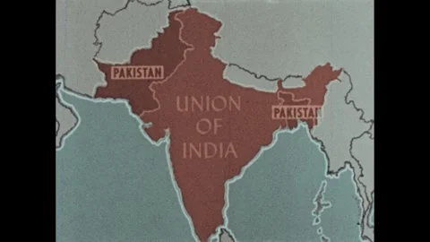 1950s: Map of India, Pakistan. Geographi... | Stock Video | Pond5