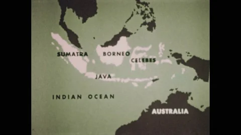 1950s: map of Indonesian islands, crowde... | Stock Video | Pond5