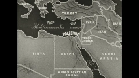 1950s: Map of middle east. People walk o... | Stock Video | Pond5