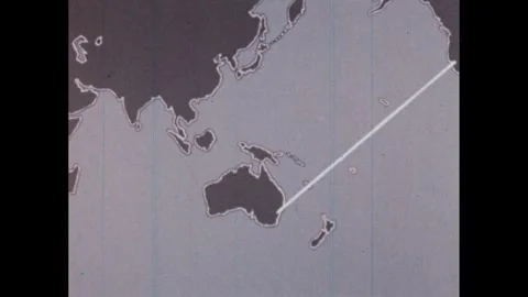 1950s: Map shows Asia, and Australia. Li... | Stock Video | Pond5