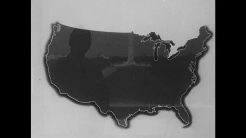 1950s: Map of United States, large crowd... | Stock Video | Pond5