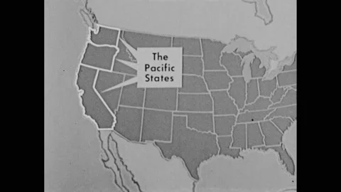 1950s: Map of United States with Pacific... | Stock Video | Pond5