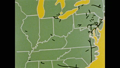 1950s: Map of United States, railroad li... | Stock Video | Pond5