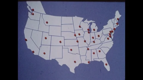 1950s: Map of the United States with red... | Stock Video | Pond5