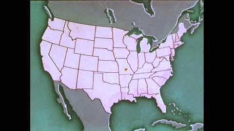 1950s: Map of United States, triangles a... | Stock Video | Pond5