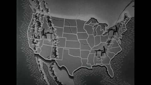 1950s: Map of United States with two fig... | Stock Video | Pond5