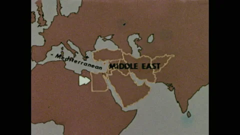 1950s: Middle East on map. Countries on ... | Stock Video | Pond5