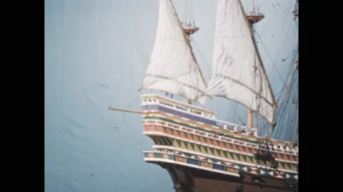 1950s: Model ship moving across screen. ... | Stock Video | Pond5
