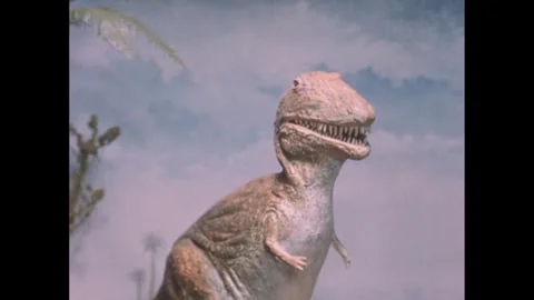1950s: Model of tyrannosaurus rex stands... | Stock Video | Pond5