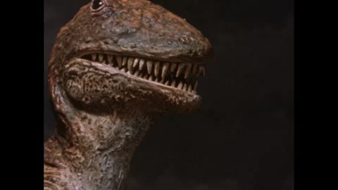 1950s: Model of tyrannosaurus rex stands... | Stock Video | Pond5