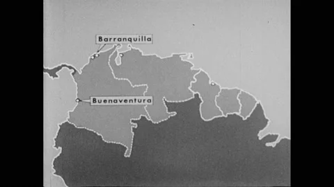 1950s: Names of cities appear on map of ... | Stock Video | Pond5