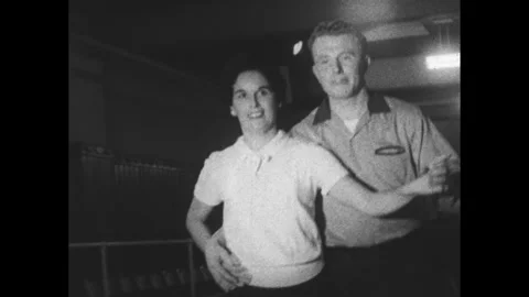 1950s: People skate in conga lines at a ... | Stock Video | Pond5