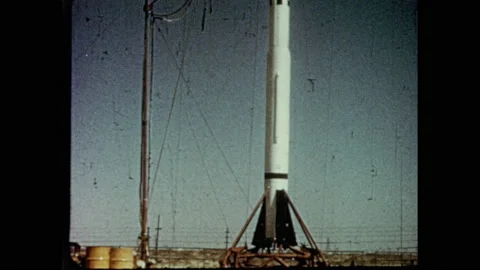 1950s: Rocket on launch pad, rocket laun... | Stock Video | Pond5
