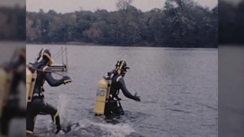 1950s Scuba Divers Diving Underwater Div... | Stock Video | Pond5