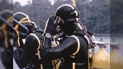 1950s Scuba Divers Diving Underwater Div... | Stock Video | Pond5