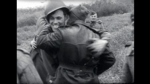1950s: Soldiers hugging. Soviet soldiers... | Stock Video | Pond5