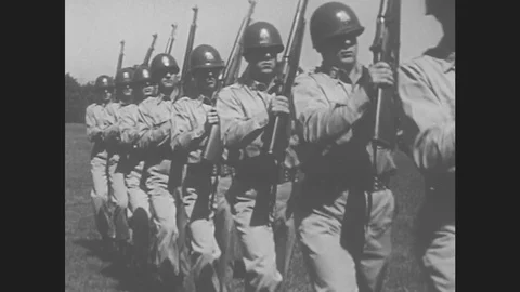 1950s: Soldiers marching. Soldiers walki... | Stock Video | Pond5