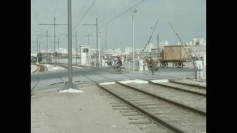1950s: Train on tracks. Train crossing b... | Stock Video | Pond5