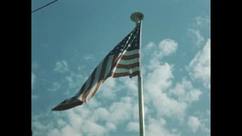 1950s: United States flag waves on flagp... | Stock Video | Pond5