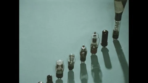 1950s: Vacuum tubes stand on display fro... | Stock Video | Pond5