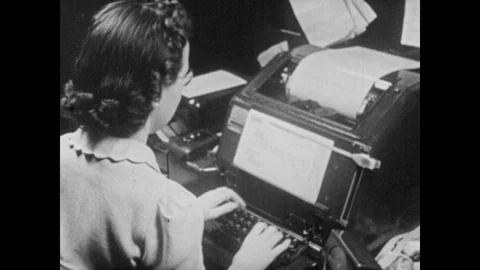 1950s: Woman types. Teletype machine. ... | Stock Video | Pond5