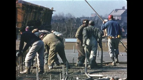1950s: Workers at construction site, smo... | Stock Video | Pond5