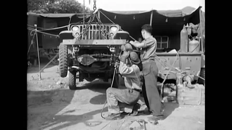 1951 - Canadian Army mechanics weld a je... | Stock Video | Pond5