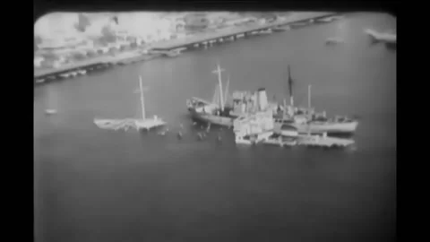 1956 - Sunken military ships block the S... | Stock Video | Pond5
