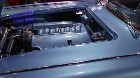 1957 blue chevy corvette ls3 custom engi... | Stock Video | Pond5